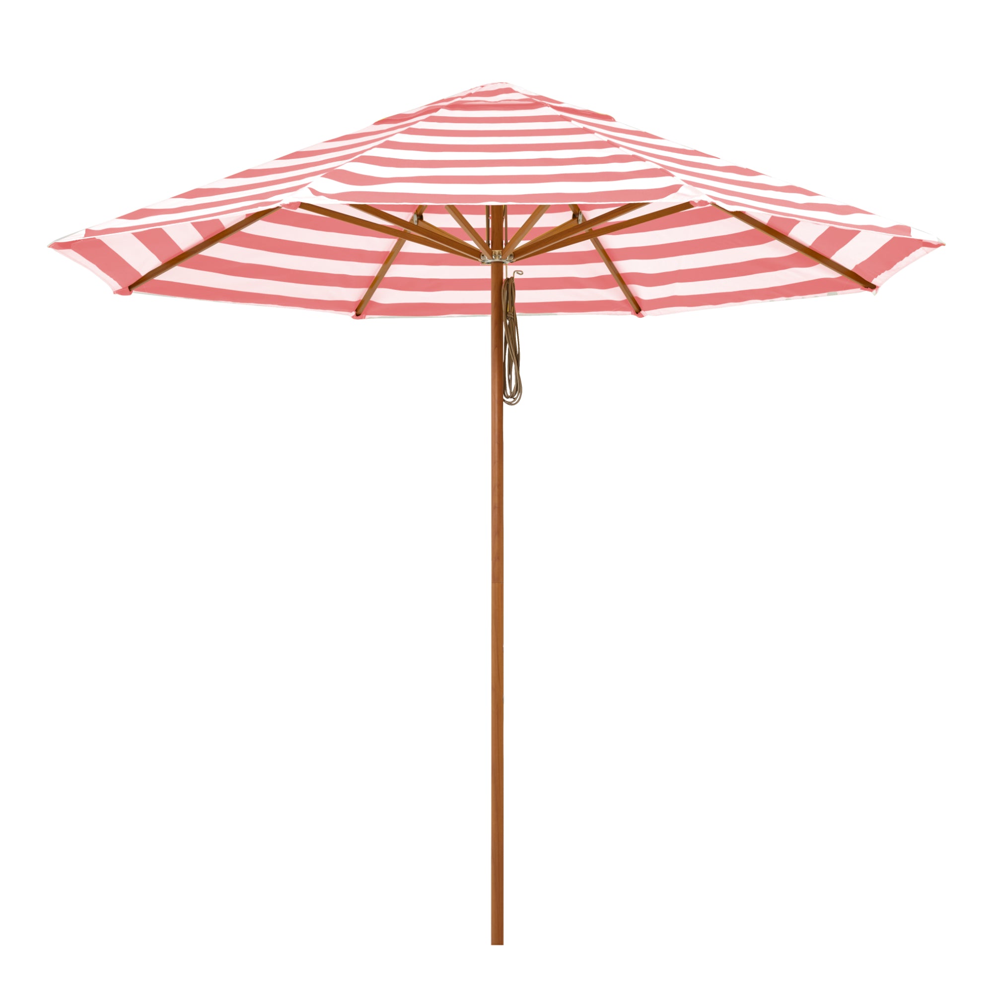 2.8m Sundial Umbrella - Woodgrain - Coral Stripe – Basil Bangs
